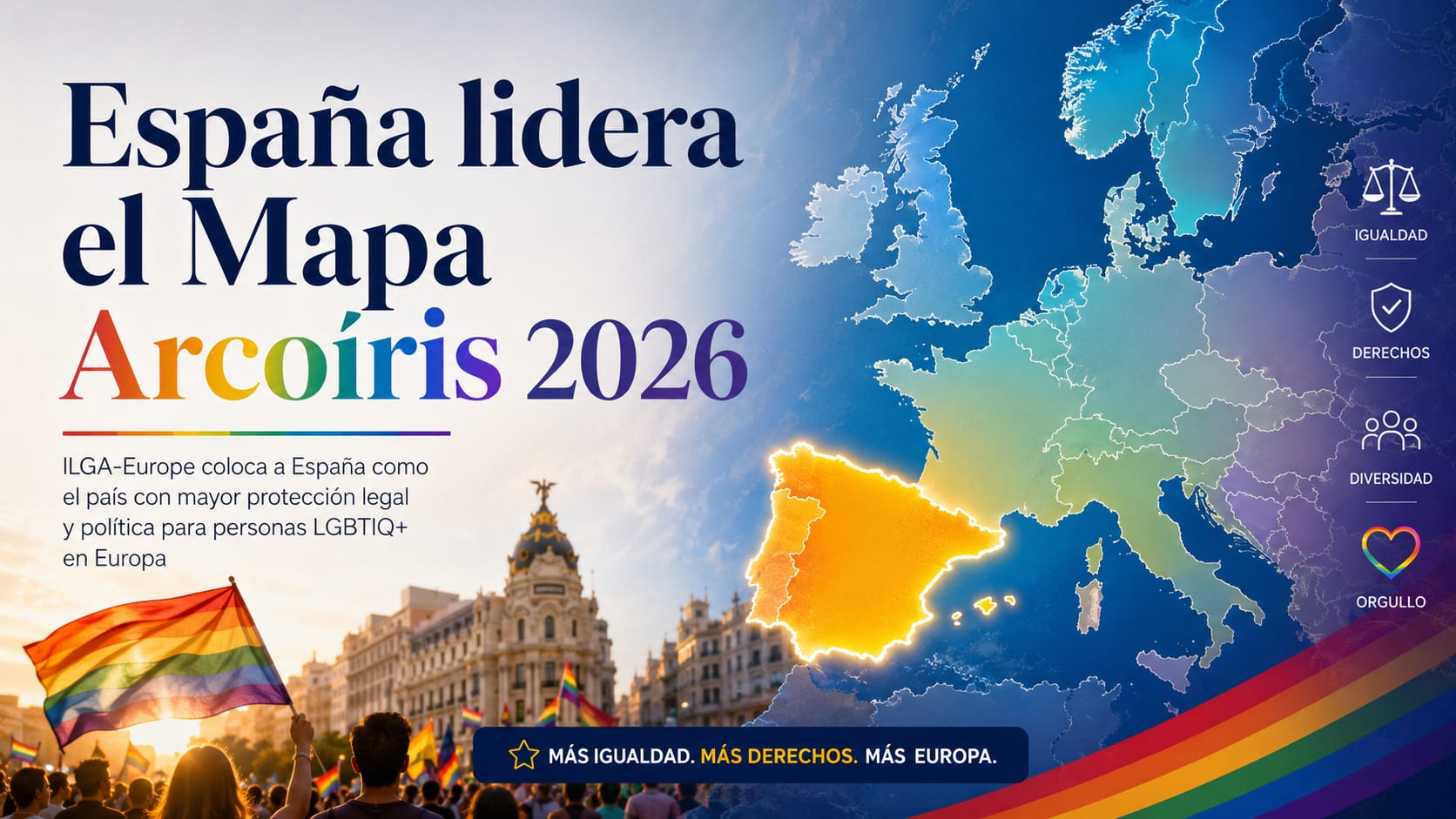España lidera el Mapa Arcoíris 2026 de ILGA-Europe y desplaza a Malta ...